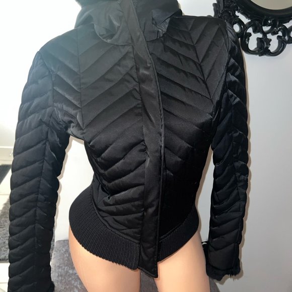 bebe | Jackets & Coats | Bebe Jacket Corset Lace Up Black Down Filled Shiny Metallic Y2k Rare ...